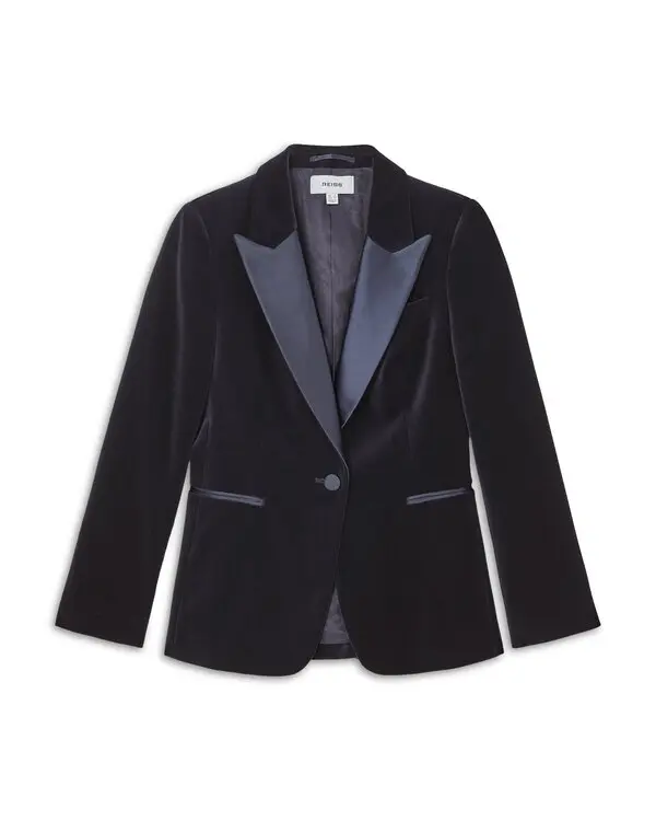 REISS Verda Single Breasted Velvet Jacket - Navy
