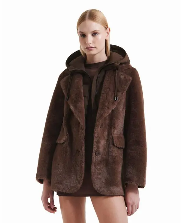 Rudsak Faux Fur Jacket With Removable Hood - Mocha