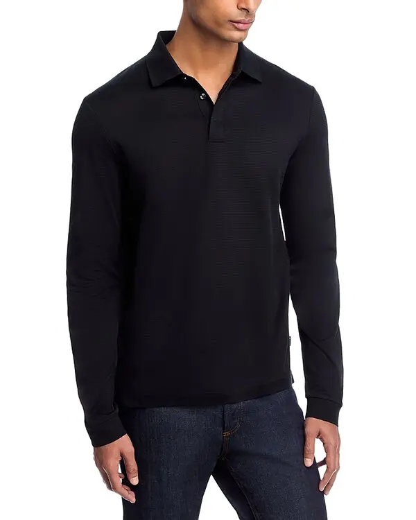 BOSS Pado Long Sleeve Mercerized Cotton Polo Shirt - Black