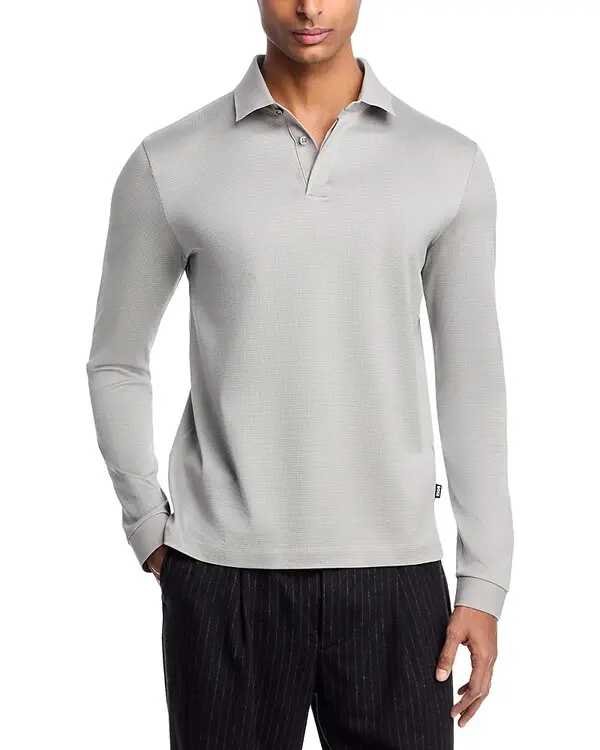 BOSS Pado Long Sleeve Mercerized Cotton Polo Shirt - Silver