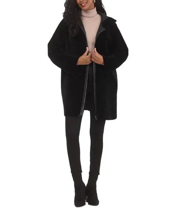 Gorski Reversible Textured Shearling Parka Coat - Black/black