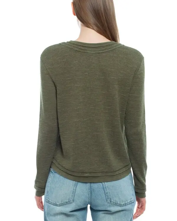 Wilt Henley Mock Neck Long Sleeve Top - Dark Olive