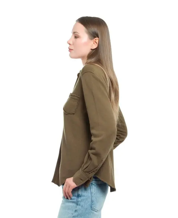 Wilt Button Front French Terry Sweatshirt With Pocket - Dark Olive