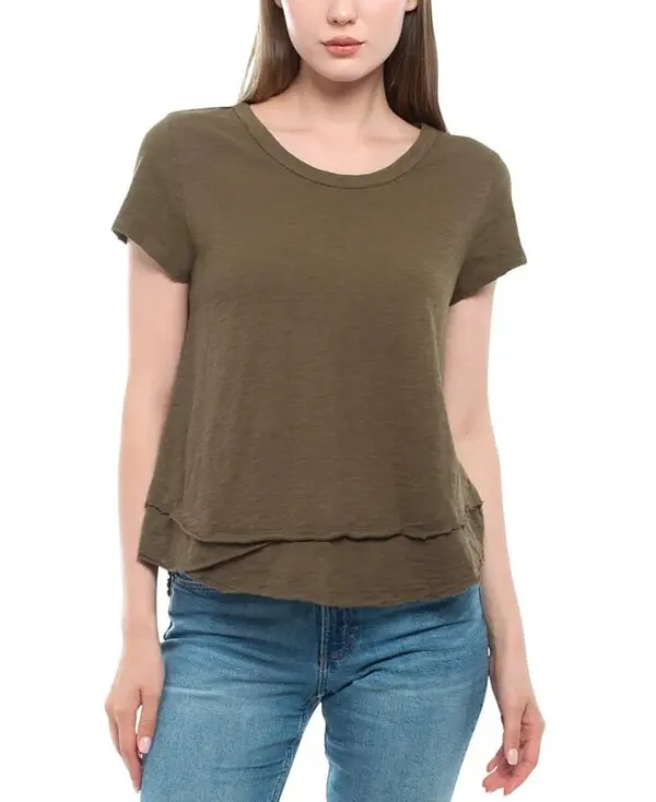 WILT CLOTHING Short Sleeve Mock Layer Tee - Dark Olive
