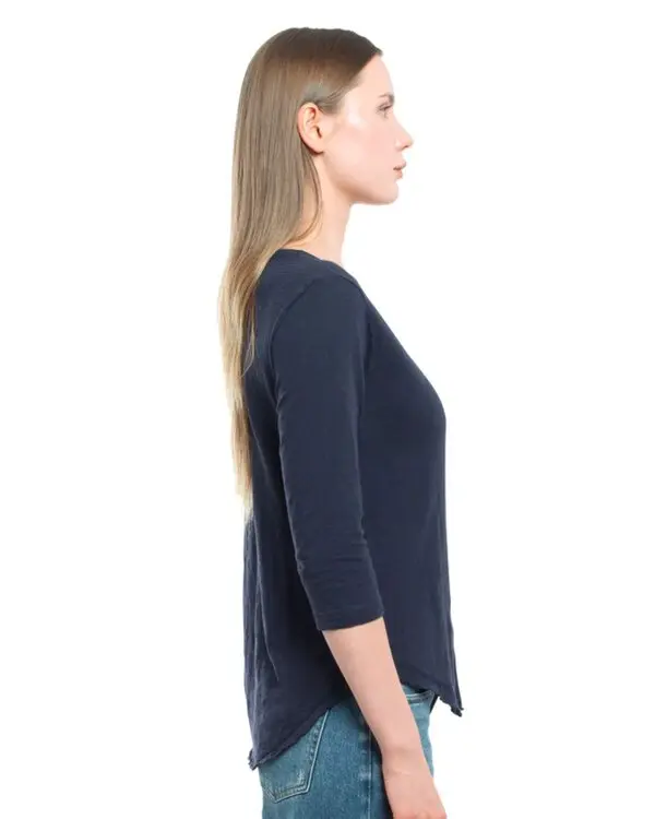 Wilt 3/4 Sleeve Raw Hem Shirttail Tee - Peacoat