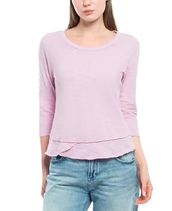 WILT CLOTHING 3/4 Sleeve Shrunken Crew Mock Layer Tee - Mauve Mist