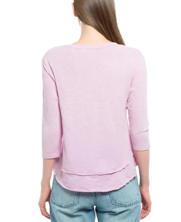 WILT CLOTHING 3/4 Sleeve Shrunken Crew Mock Layer Tee - Mauve Mist