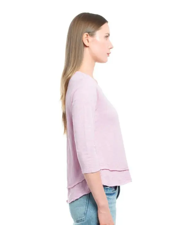 WILT CLOTHING 3/4 Sleeve Shrunken Crew Mock Layer Tee - Mauve Mist