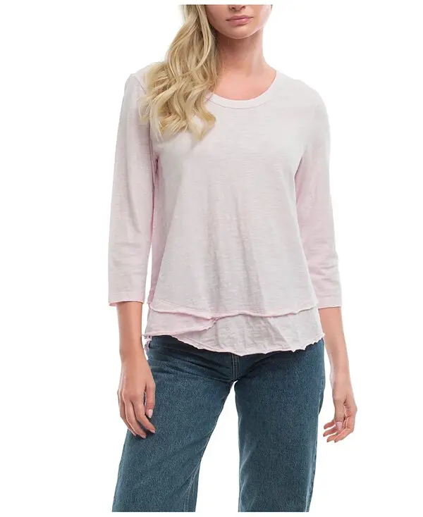 WILT CLOTHING 3/4 Sleeve Shrunken Crew Mock Layer Tee - Pink A Boo