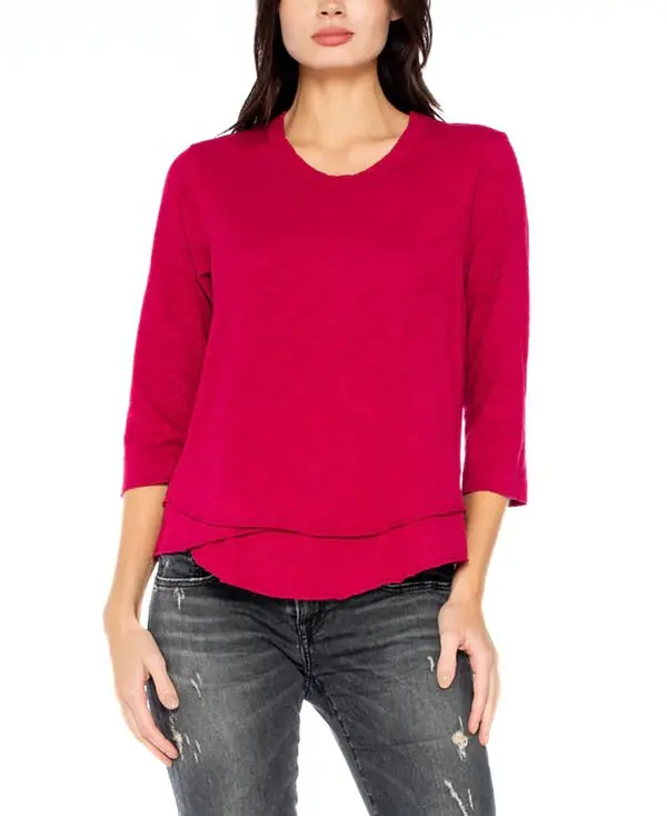 WILT CLOTHING 3/4 Sleeve Shrunken Crew Mock Layer Tee - Raspberry
