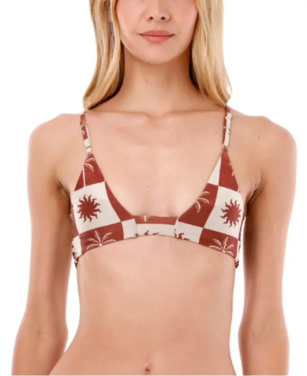 MALAI Sunrise Palm Halo Bikini Top - Shimmer Ivory / Red