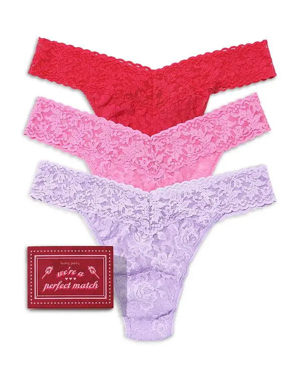 Hanky Panky Matchbox Original Rise Thong, Pack Of 3 - Cool Lavender Purple/taffy/coral