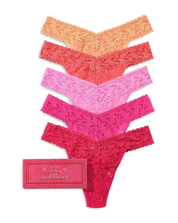 Hanky Panky Matchbox Original Rise Thong, Pack Of 5 - Florence/courageous Coral/enchanted Ro