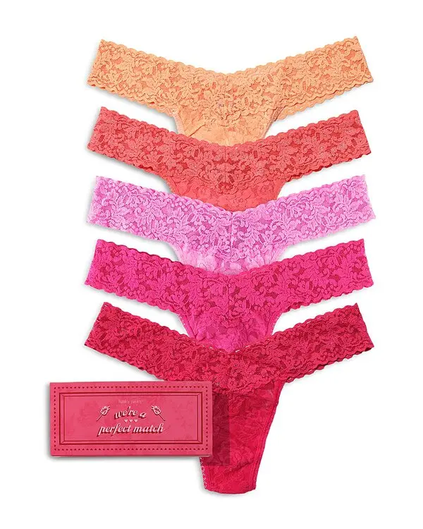 Hanky Panky Matchbox Low Rise Thong, Pack Of 5 - Florence/courageous Coral/enchanted Ro