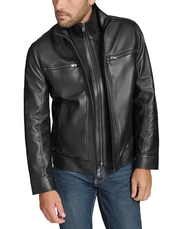 Andrew Marc Winton Leather Bomber Jacket - Black