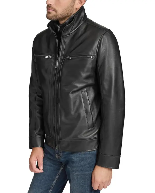 Andrew Marc Winton Leather Bomber Jacket - Black