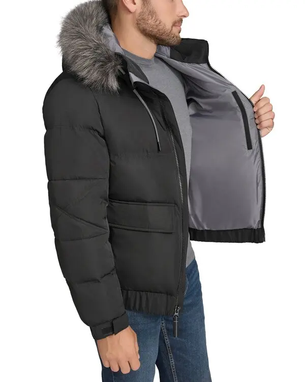 Andrew Marc Lithgow Bomber Jacket With Removable Hood - Black