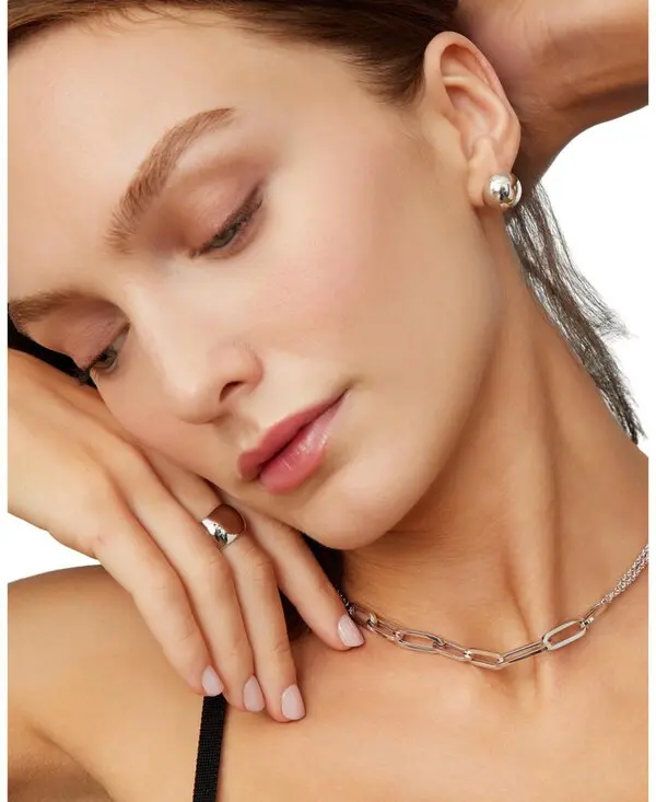 ORADINA Sterling Dome Button Stud Earrings - Silver