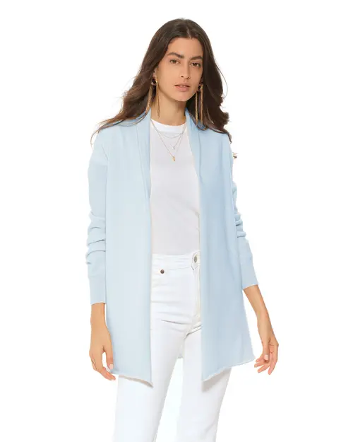 MONTICELLI CASHMERE Long Open Front Pure Cashmere Cardigan - Baby Blue