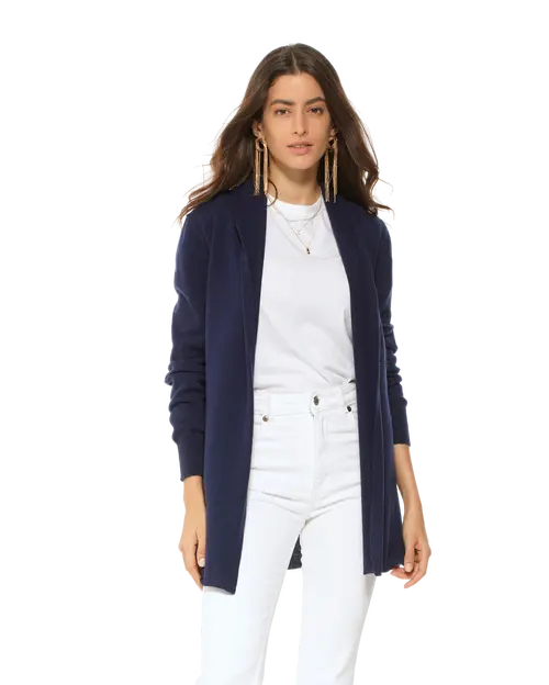 MONTICELLI CASHMERE Long Open Front Pure Cashmere Cardigan - Blue
