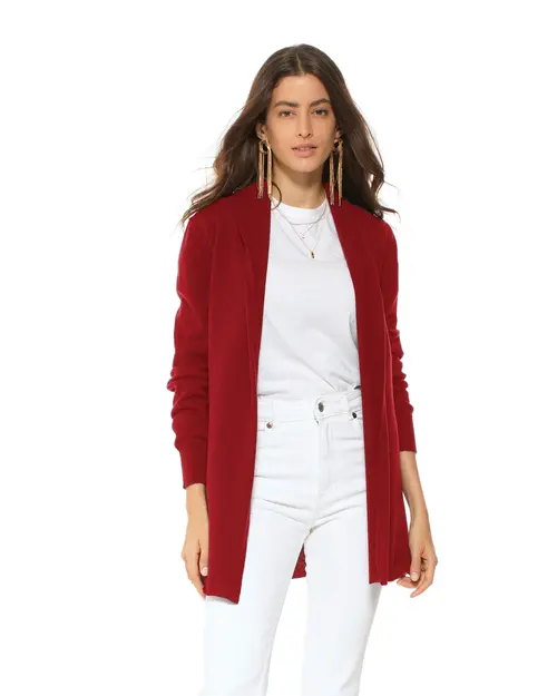 MONTICELLI CASHMERE Long Open Front Pure Cashmere Cardigan - Chianti
