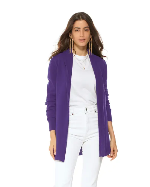 MONTICELLI CASHMERE Long Open Front Pure Cashmere Cardigan - Iris Purple