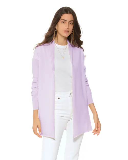 MONTICELLI CASHMERE Long Open Front Pure Cashmere Cardigan - Lilac