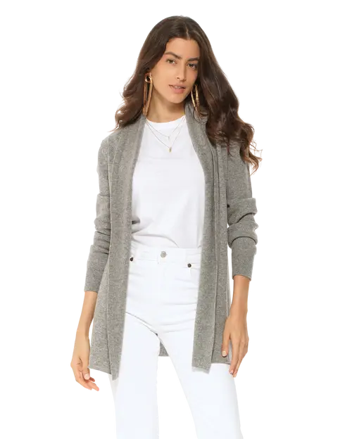 MONTICELLI CASHMERE Long Open Front Pure Cashmere Cardigan - Medium Grey