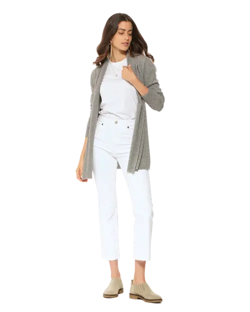 MONTICELLI CASHMERE Long Open Front Pure Cashmere Cardigan - Medium Grey