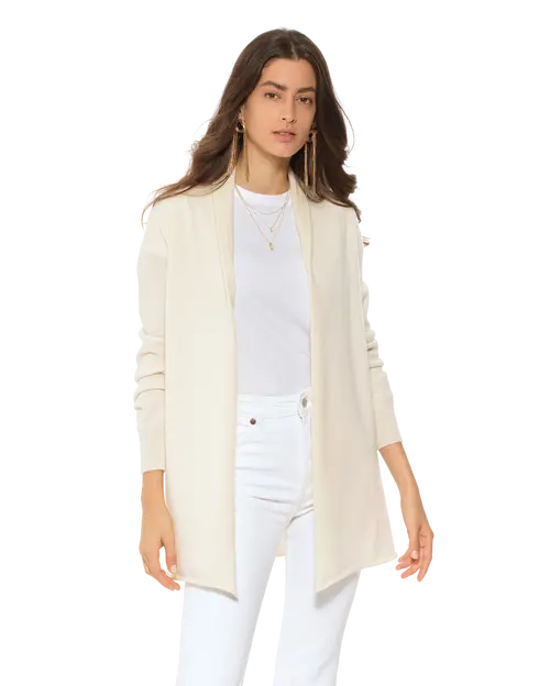 MONTICELLI CASHMERE Long Open Front Pure Cashmere Cardigan - Off White