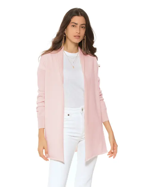 MONTICELLI CASHMERE Long Open Front Pure Cashmere Cardigan - Old Rose