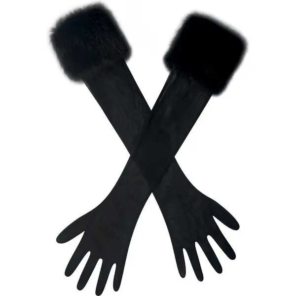 MISS CIRCLE Eve Fur-trimmed Opera-length Gloves - Black