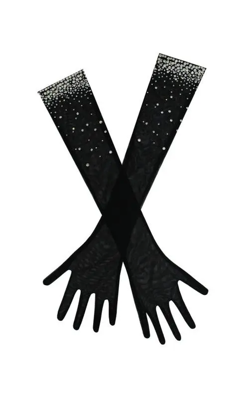 MISS CIRCLE NEW YORK Izzy Crystal Opera-length Gloves - Black