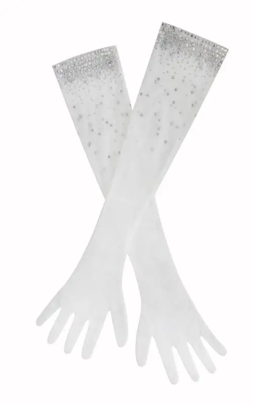 MISS CIRCLE Izzy Crystal Opera-length Gloves - White