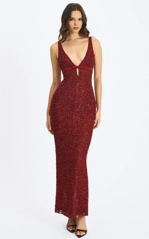 MISS CIRCLE Elora Sequin Beaded Maxi Dress