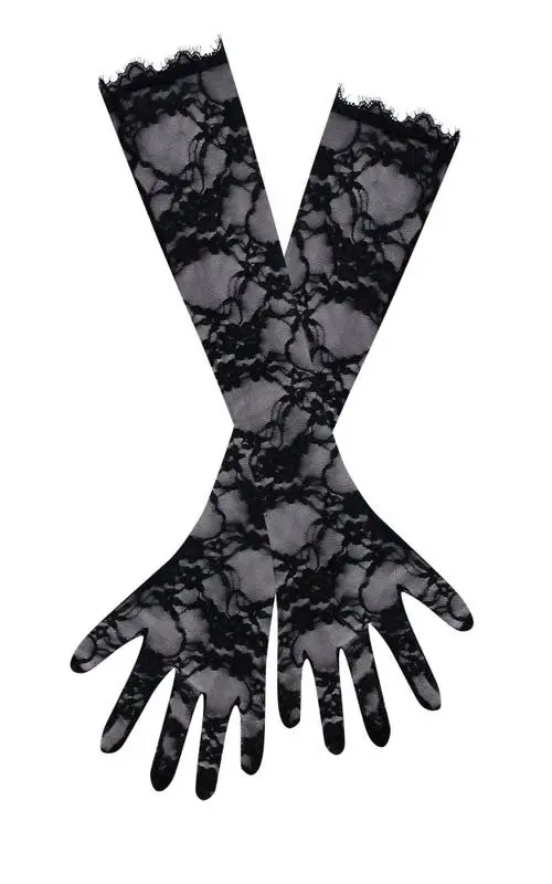 MISS CIRCLE NEW YORK Rae Lace Opera-length Gloves - Black
