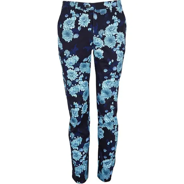 LORDS OF HARLECH Jack Flat Front Stretch Sateen Pant - Serious Floral Navy