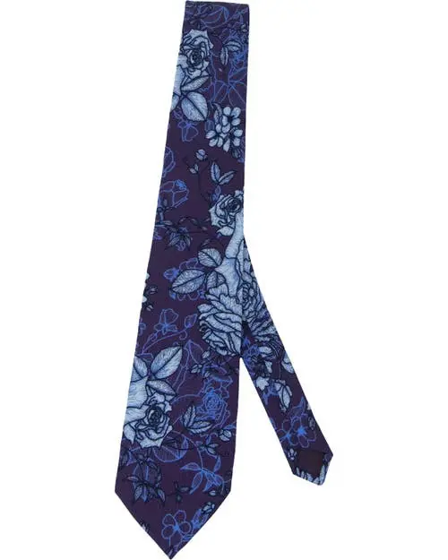 LORDS OF HARLECH Taddeo Standard Neck Tie - Roma Floral Plum