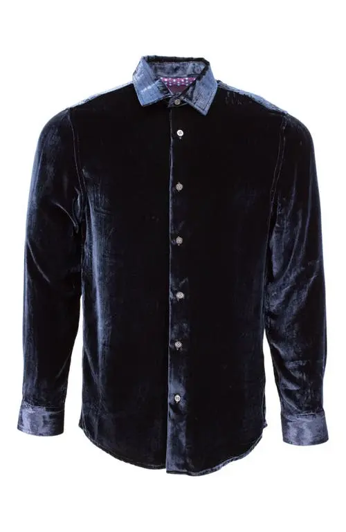 LORDS OF HARLECH Ned Button-up Velvet Shirt - Navy