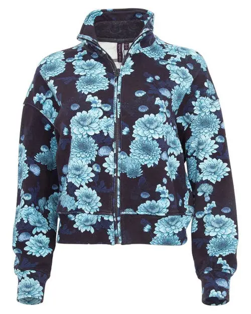 LORDS OF HARLECH June Brushed Knit Crop Jacket - Serious Floral Navy