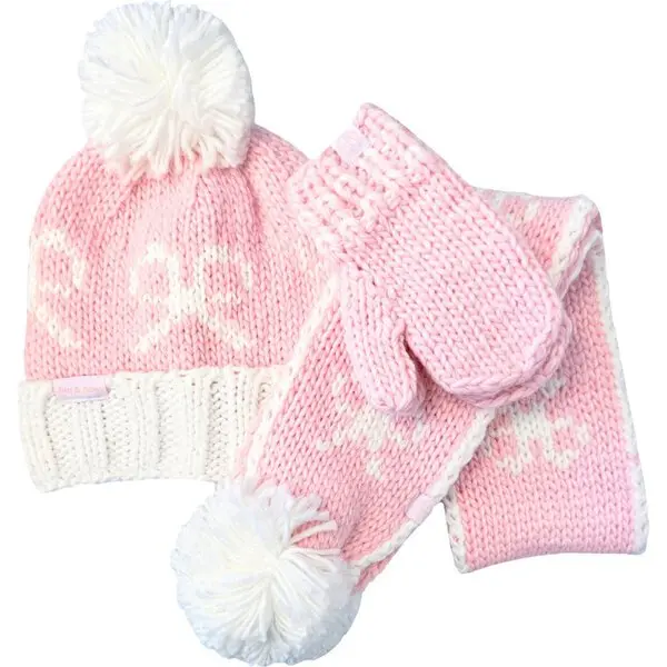 BITS & BOWS Knit Hat, Scarf, And Mitten Set - Pink