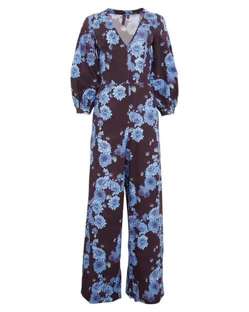 LORDS OF HARLECH Jill Printed Stretch Tencel Jumpsuit - Serious Floral Plum