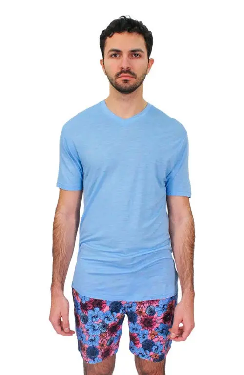 LORDS OF HARLECH Victor Extra Fine Merino Wool V-neck Shirt - Blue