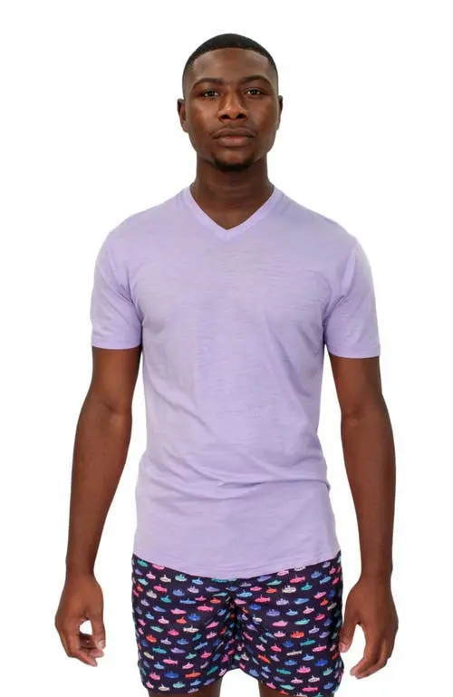 LORDS OF HARLECH Victor Extra Fine Merino Wool V-neck Shirt - Lavender
