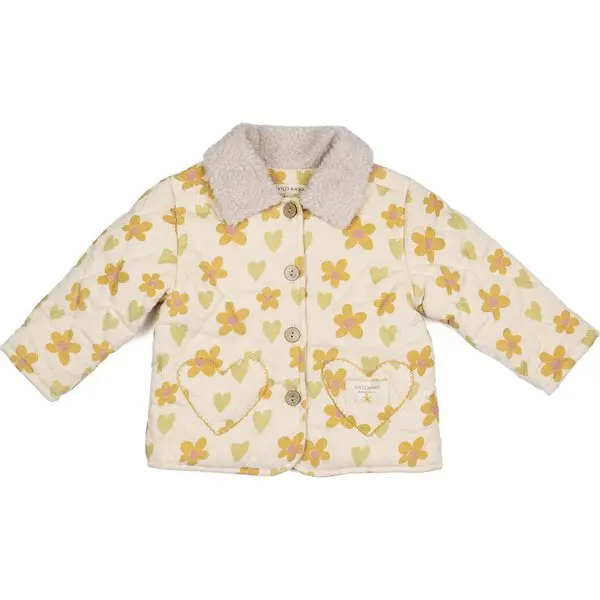 WILD WAWA Quilted Corduroy Jacket - Floral Hearts Honey