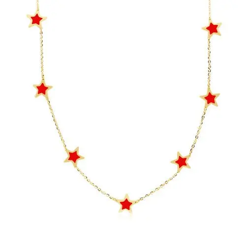 THE LOVERY FINE JEWELRY Star Station 14k Yellow Gold Necklace - Coral