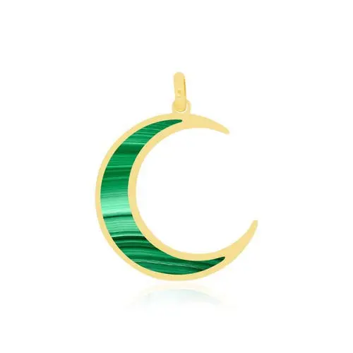 THE LOVERY FINE JEWELRY 14k Yellow Gold Crescent Moon Charm With - Malachite