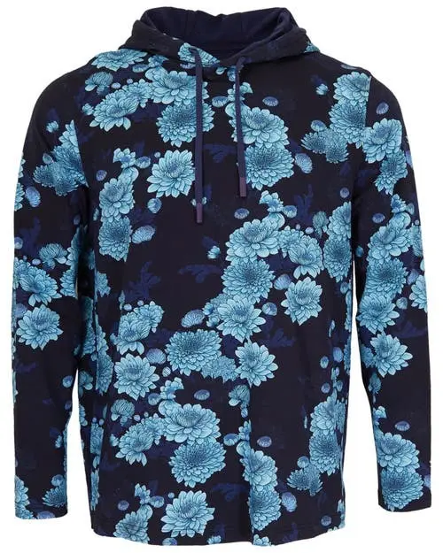 LORDS OF HARLECH Printed Lightweight Hoodie - Serious Floral Navy