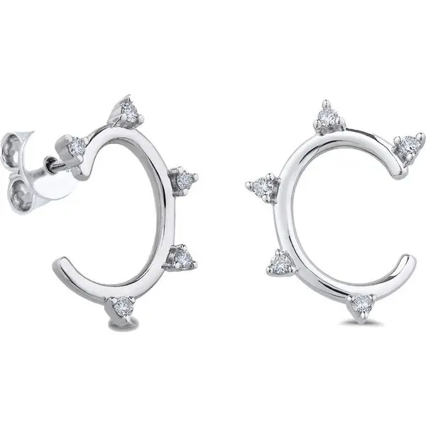 SEED2STONE Mini Spiky Oval Hoop Earrings With Lab-grown Diamonds - Silver