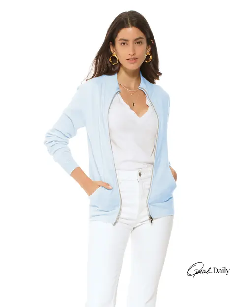 MONTICELLI CASHMERE Pure Cashmere Double-slider Zip Cardigan - Baby Blue
